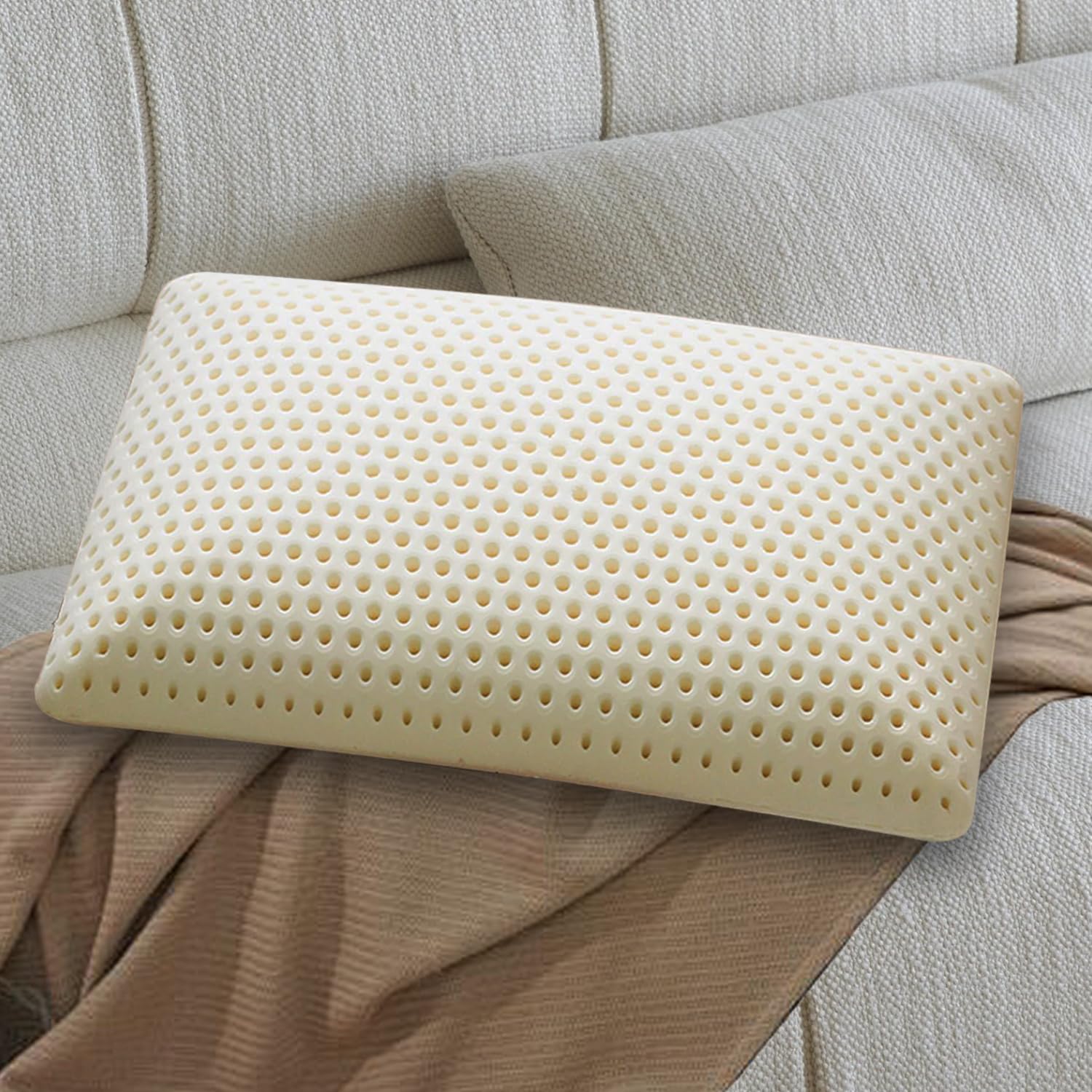 Bed Pillows for Sleeping, Natural Latex Pillow, Bedding Pillow, Soft Pillow with Removable Pillowcase for Back, Stomach or Side Sleepers, M21-11-MBZ