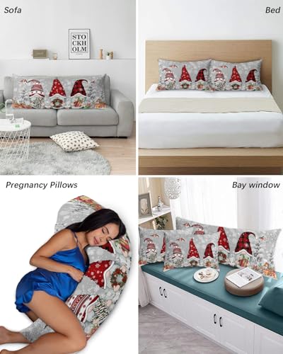 Edwiinsa Christmas Pillow Covers Standard Size Set of 2 20x26 Bed Pillow, Plush Soft Comfort for Hair/Skin Cooling Pillowcases with Envelop Closure Throw Covers Grey Gnomes Fantasy Snowy Tree Branch