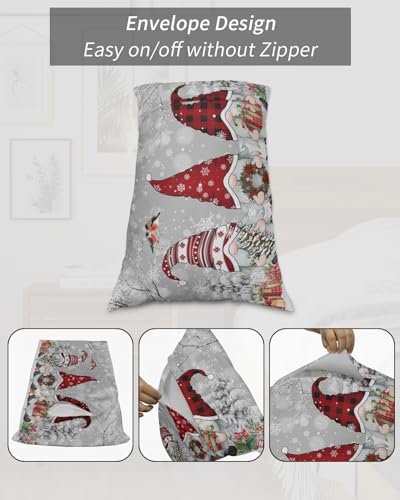 Edwiinsa Christmas Pillow Covers Standard Size Set of 2 20x26 Bed Pillow, Plush Soft Comfort for Hair/Skin Cooling Pillowcases with Envelop Closure Throw Covers Grey Gnomes Fantasy Snowy Tree Branch