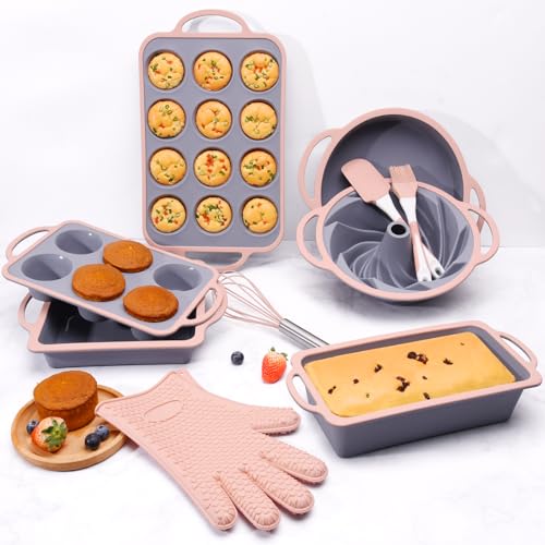 COOKSTYLE Silicone Muffin Pan, 12 Cups, Gray Blue Pink, BPA Free, Dishwasher Safe, Nonstick, Perfect for Baking Cakes, Cupcakes, Cookies