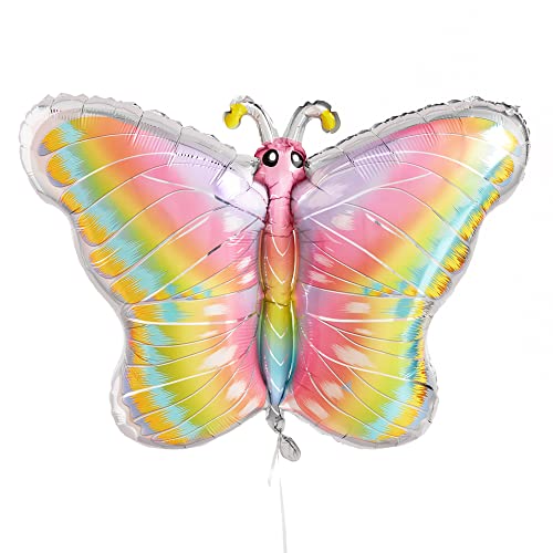 xo, Fetti Rainbow Butterfly Foil Balloon - 35", 1 pc | Pastel Garden Birthday Party Decorations, Kids Picnic Party, Bridal Shower, Baby Shower, Bachelorette, Fun Photo Booth