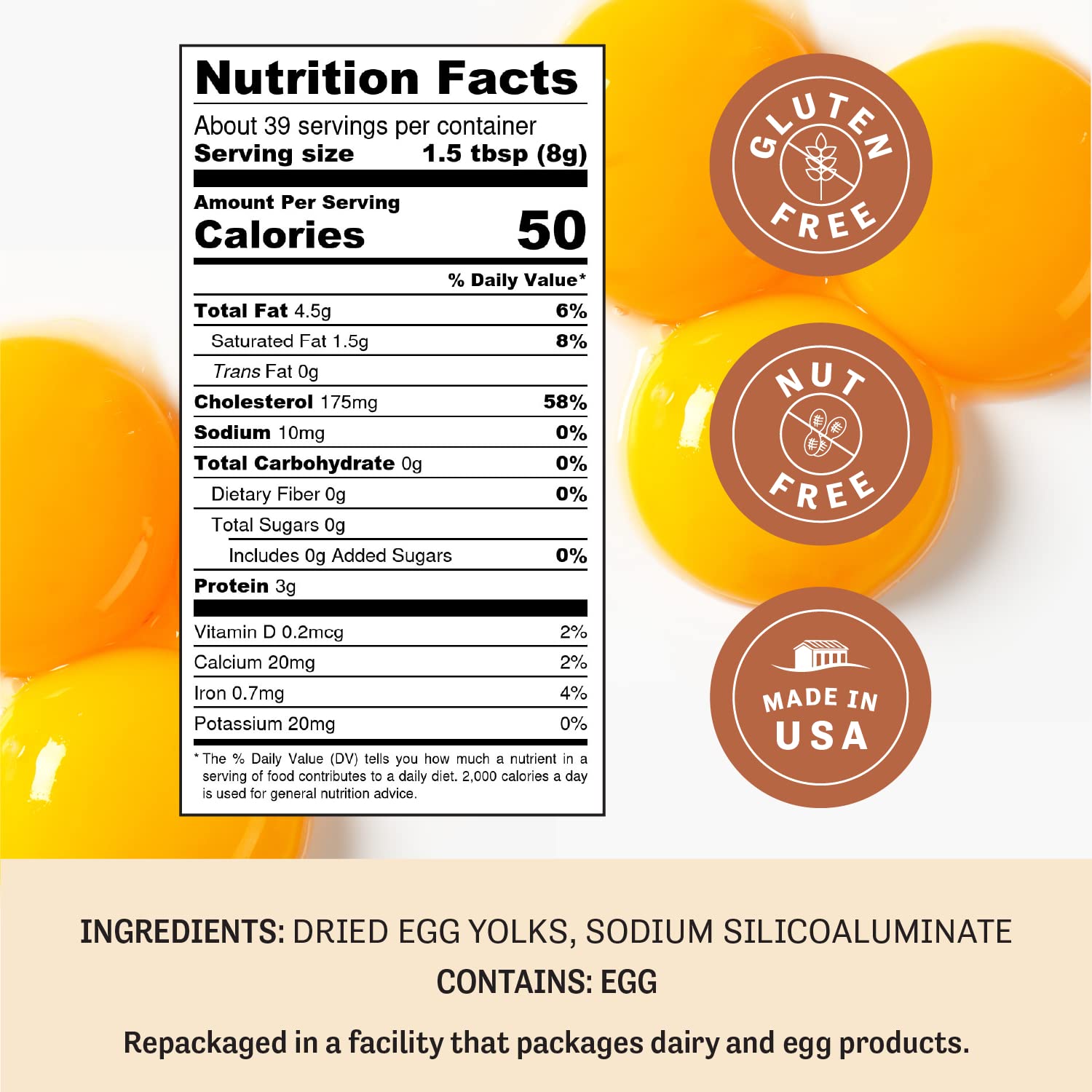 Judee's Gluten Free Dried Egg Yolk Powder - 11 oz, Gluten-Free for Baking, Sauces, Ice Cream & More - High-Protein - Powdered Eggs