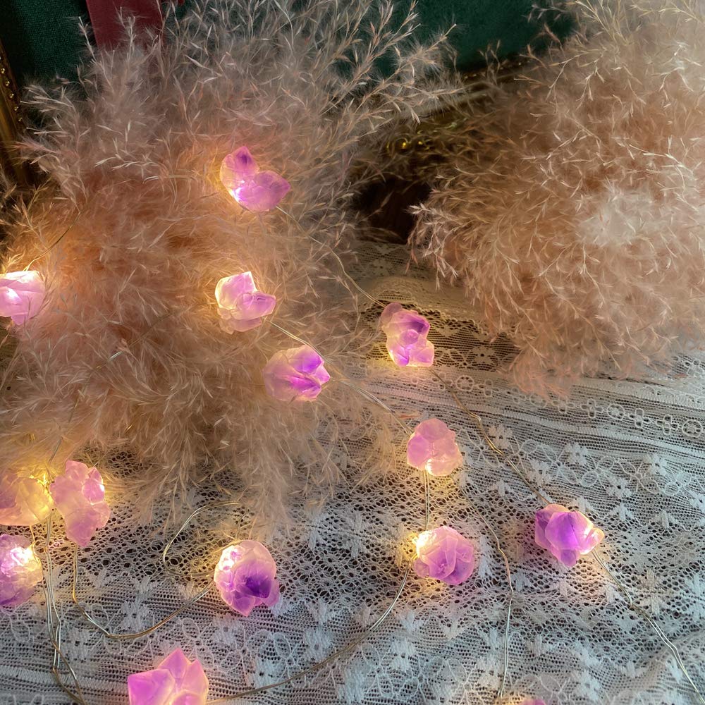 Genuine Amethyst Crystal Decorative Lights Cute Fairy String Lights 10ft 30 Natural Stones with Remote for Bedroom Hanging Ornaments Reiki Party Night Light Wedding Room Décor Mother's Day Gift