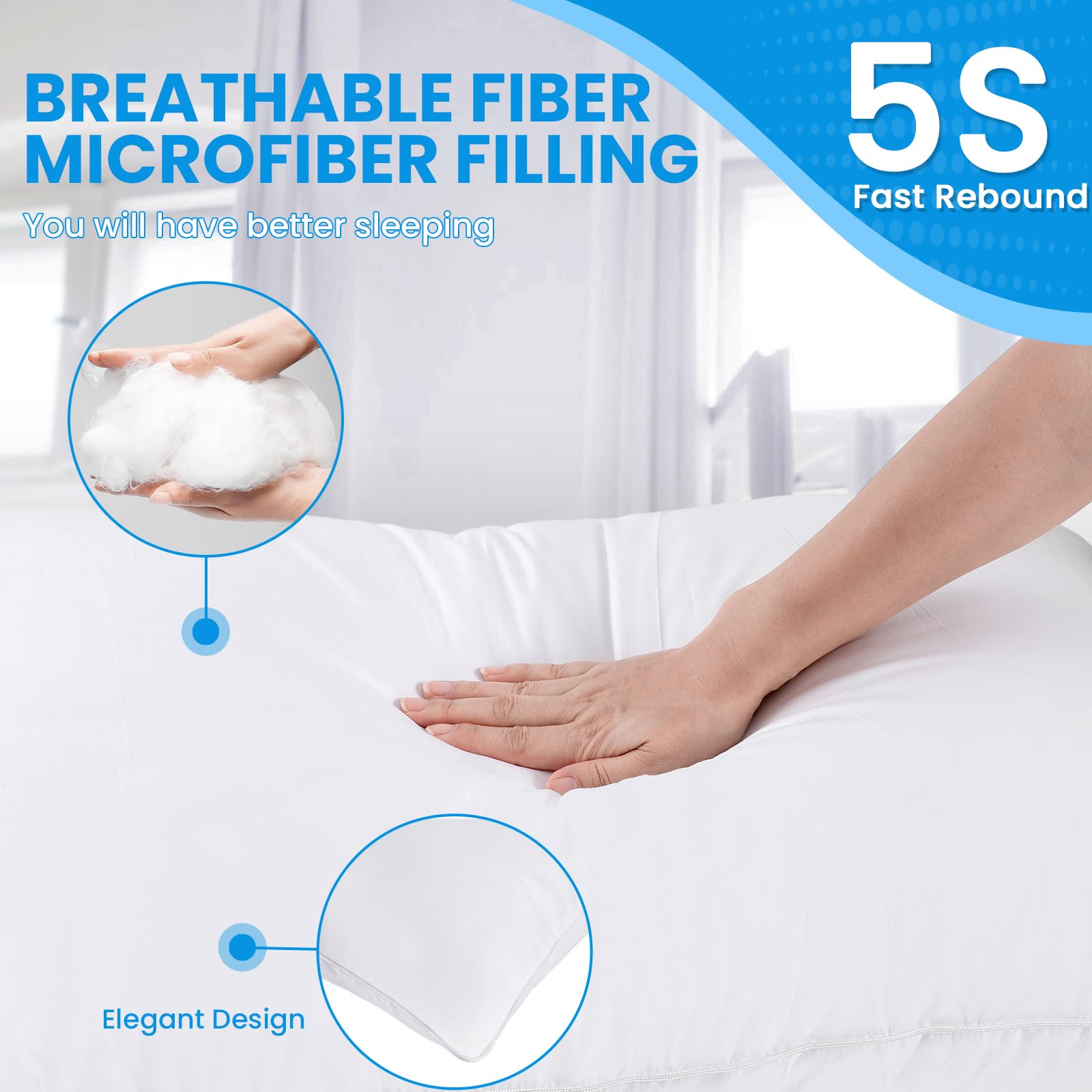 WINGLAM,Bed Pillows for Sleeping, Down Alternative Pillows, White,Microfiber Filled,Queen Pillows Set of 2,20x30 Inches,Super Soft,Hotel Collection,Queen Size Pillow for Back,Stomach or Side Sleepers