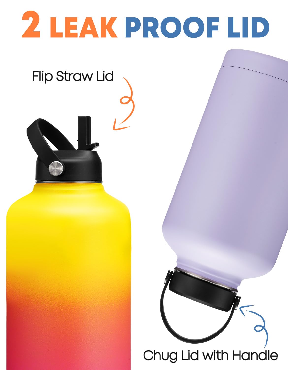 64 OZ Insulated Water Bottles with Straw - Waterbottle Carrier with Strap, Protective Boot & Paracord Handle, Stainless Steel Water Flask Canteen