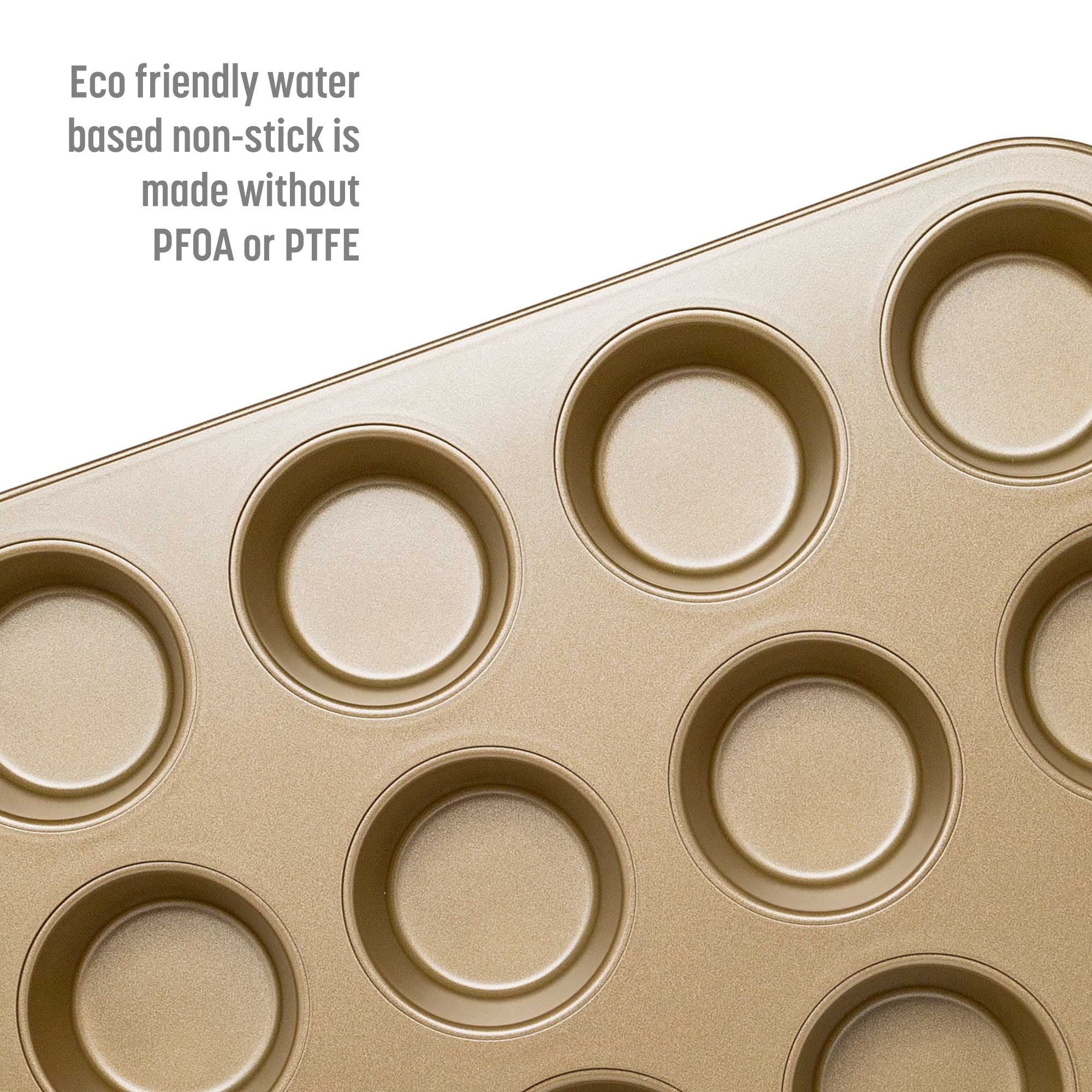 Goodful Nonstick Muffin Pan Set, Heavy Duty Carbon Steel with Quick Release Coating, Made without PFOA, Dishwasher Safe, 2-Pack Bakeware Set, 12-Cup, Champagne Gold