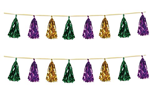 Beistle Beistle , 2 Piece Metallic Tassel Garlands, 9.75" x 8', 9.75" x 8', Green/Gold/Purple