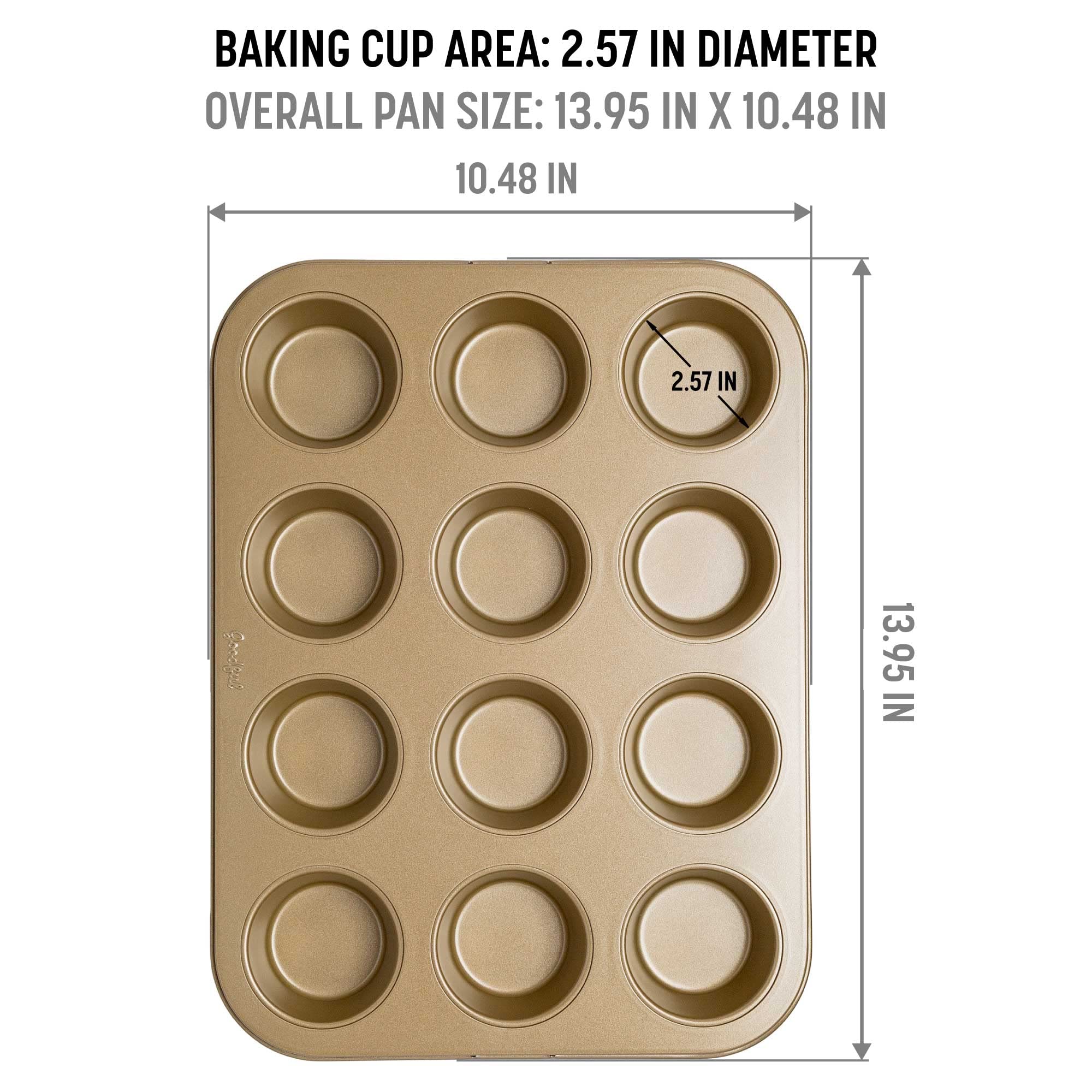 Goodful Nonstick Muffin Pan Set, Heavy Duty Carbon Steel with Quick Release Coating, Made without PFOA, Dishwasher Safe, 2-Pack Bakeware Set, 12-Cup, Champagne Gold