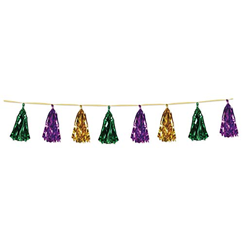 Beistle Beistle , 2 Piece Metallic Tassel Garlands, 9.75" x 8', 9.75" x 8', Green/Gold/Purple