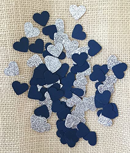 WSHA 300PCS Navy and Silver Glitter Heart Confetti, Table Party Anniversary Confetti for Wedding Decor, Bridal Shower, Baby Decorations, Invitation Stuffer