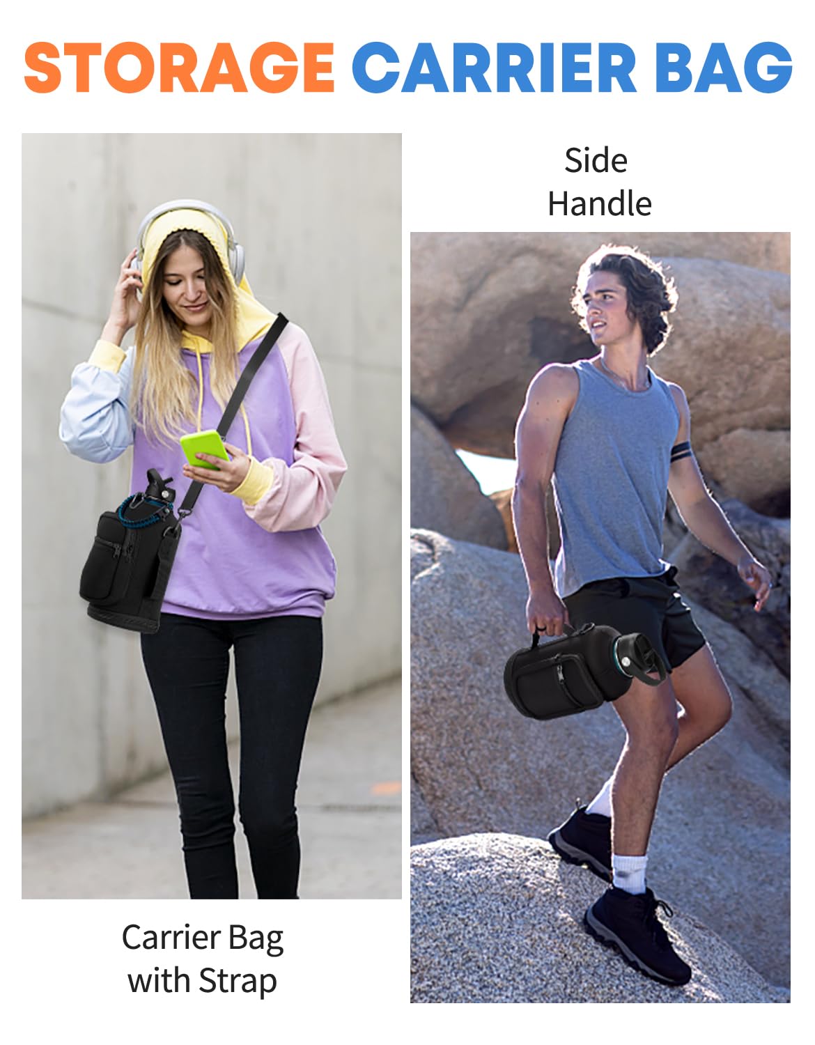 64 OZ Insulated Water Bottles with Straw - Waterbottle Carrier with Strap, Protective Boot & Paracord Handle, Stainless Steel Water Flask Canteen