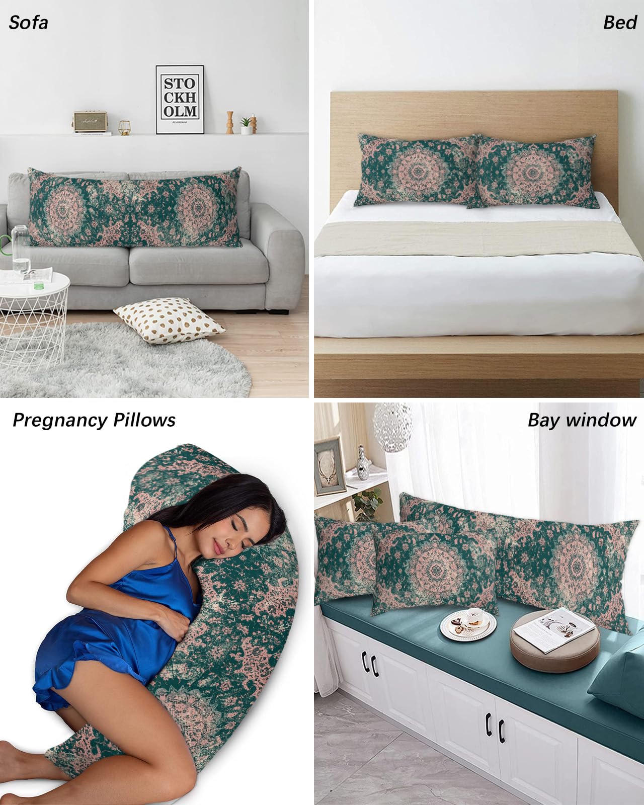 Edwiinsa Boho Modern Pillow Covers Standard Size Set of 2 20x26 Bed Pillow, Plush Soft Comfort for Hair/Skin Cooling Pillowcases with Envelop Closure Throw Covers Green Abstract Minimalist Flower