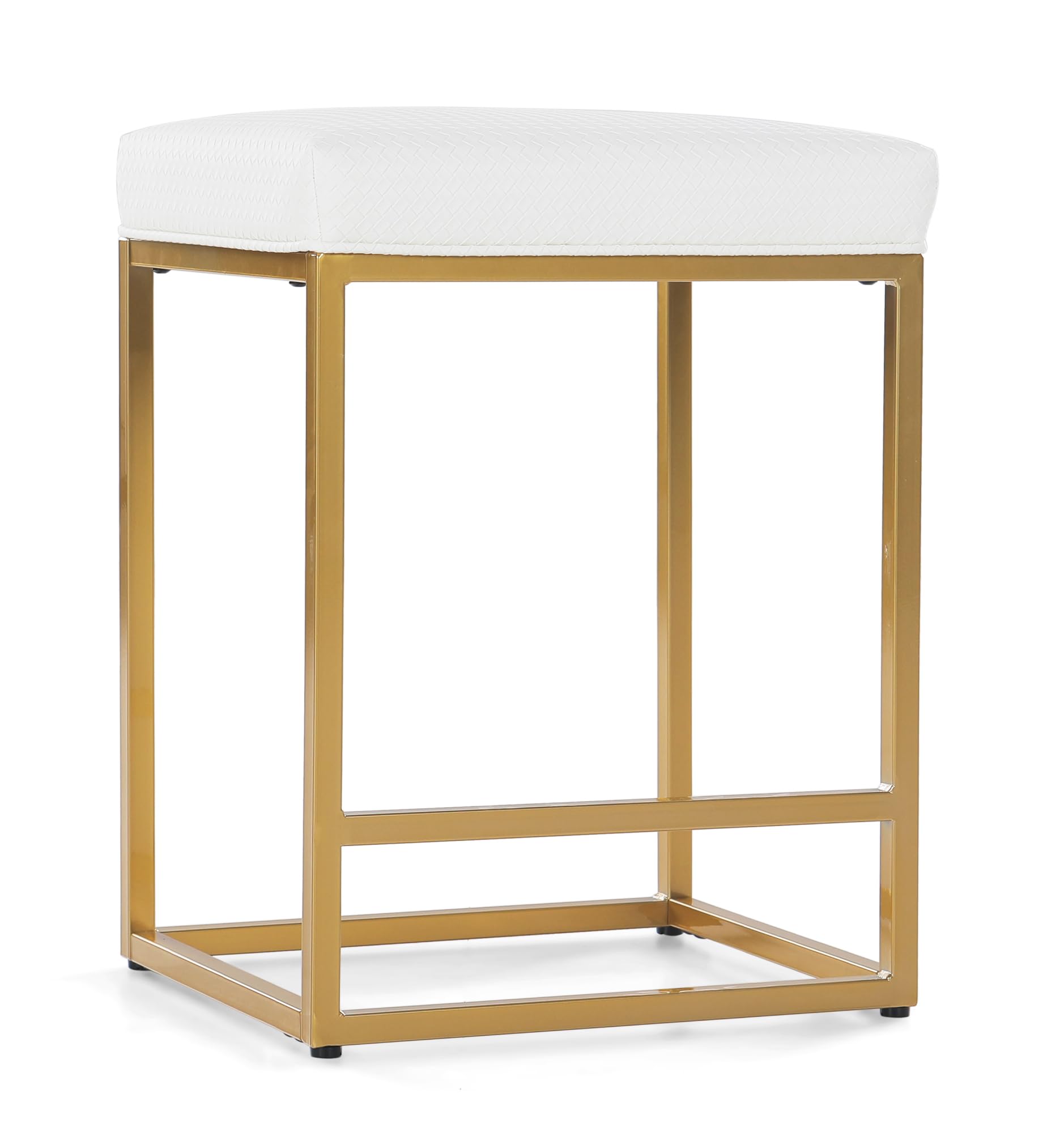 Erste!Bravo White Gold Counter Height Stools Set of 2 Bar Stools for Kitchen Counter 24 Inch Backless Modern Chic Barstools Upholstered Faux Leather Cream Stools Farmhouse Island Chairs, White Gold