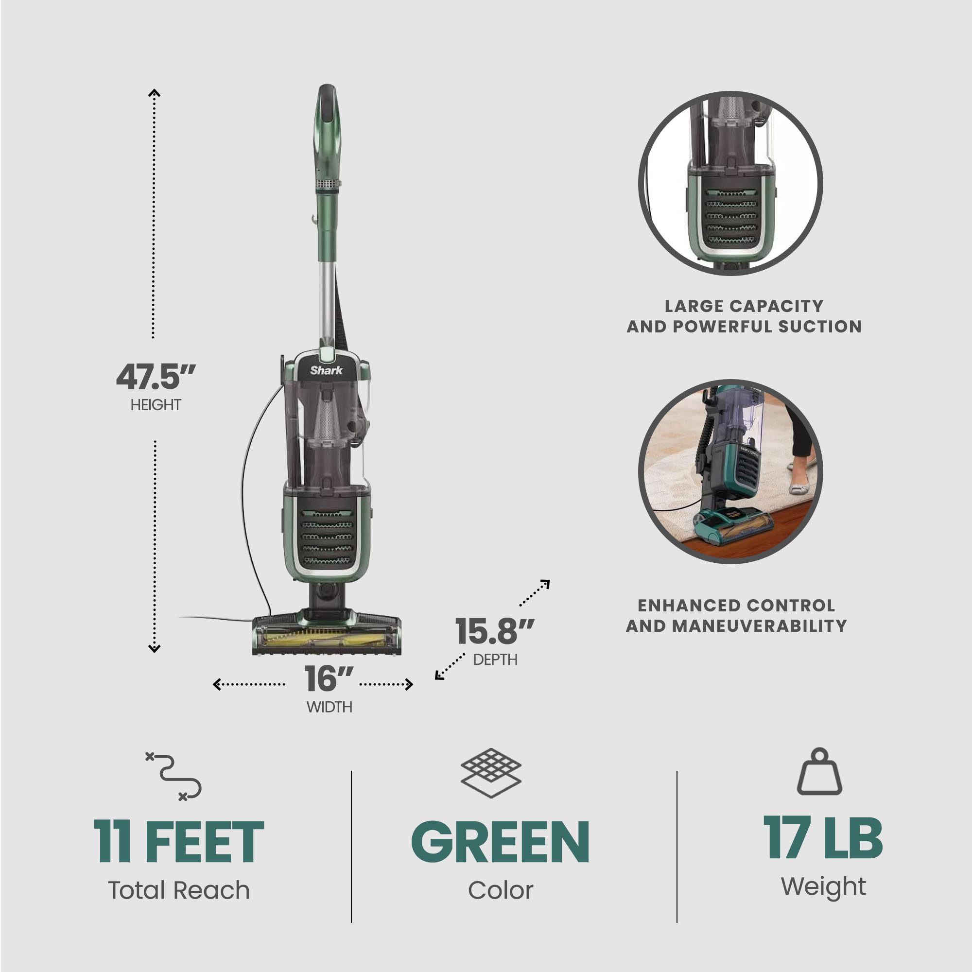 SHARK ZU51 Navigator Swivel Pro Pet Upright Vacuum with Self-Cleaning Brushroll, Green (Renewed)