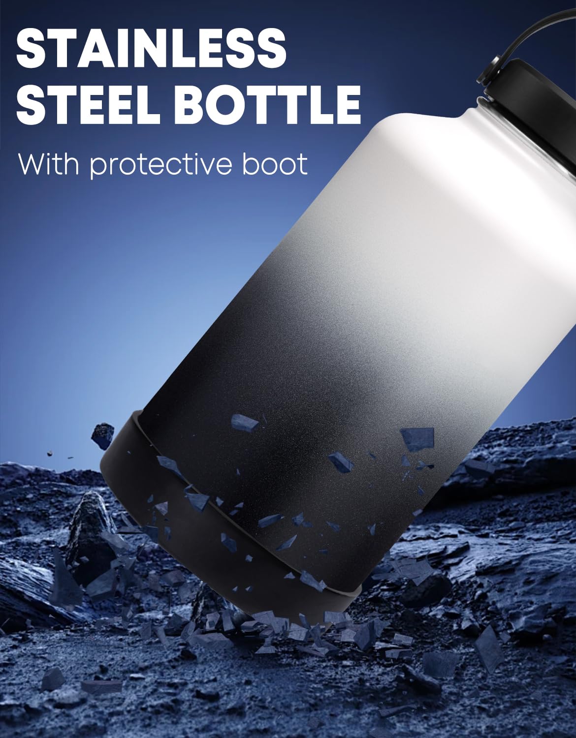 64 OZ Insulated Water Bottles with Straw - Waterbottle Carrier with Strap, Protective Boot & Paracord Handle, Stainless Steel Water Flask Canteen