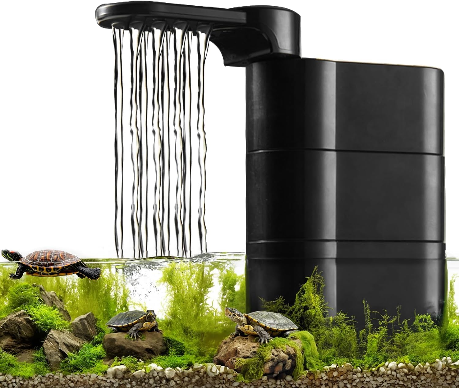 CHERLAM Turtle Filter, 3 in 1 Water Circulation Filter, Low Water Filter with Sponge and Bio Balls, for 15 to 50 Gallon Turtle Tank