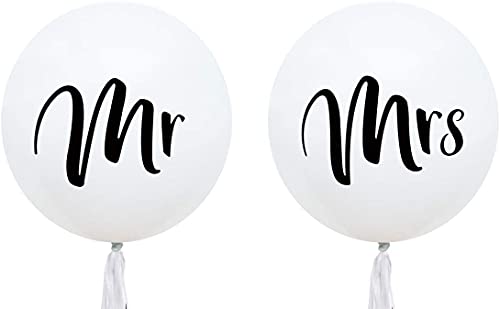 Just Married Banner & Wedding Balloons - Wedding Car Decorations Kit - Mr Mrs Wedding Balloon with Tassel Garland - Jumbo Wedding Balloons Decorations by Jolly Jon
