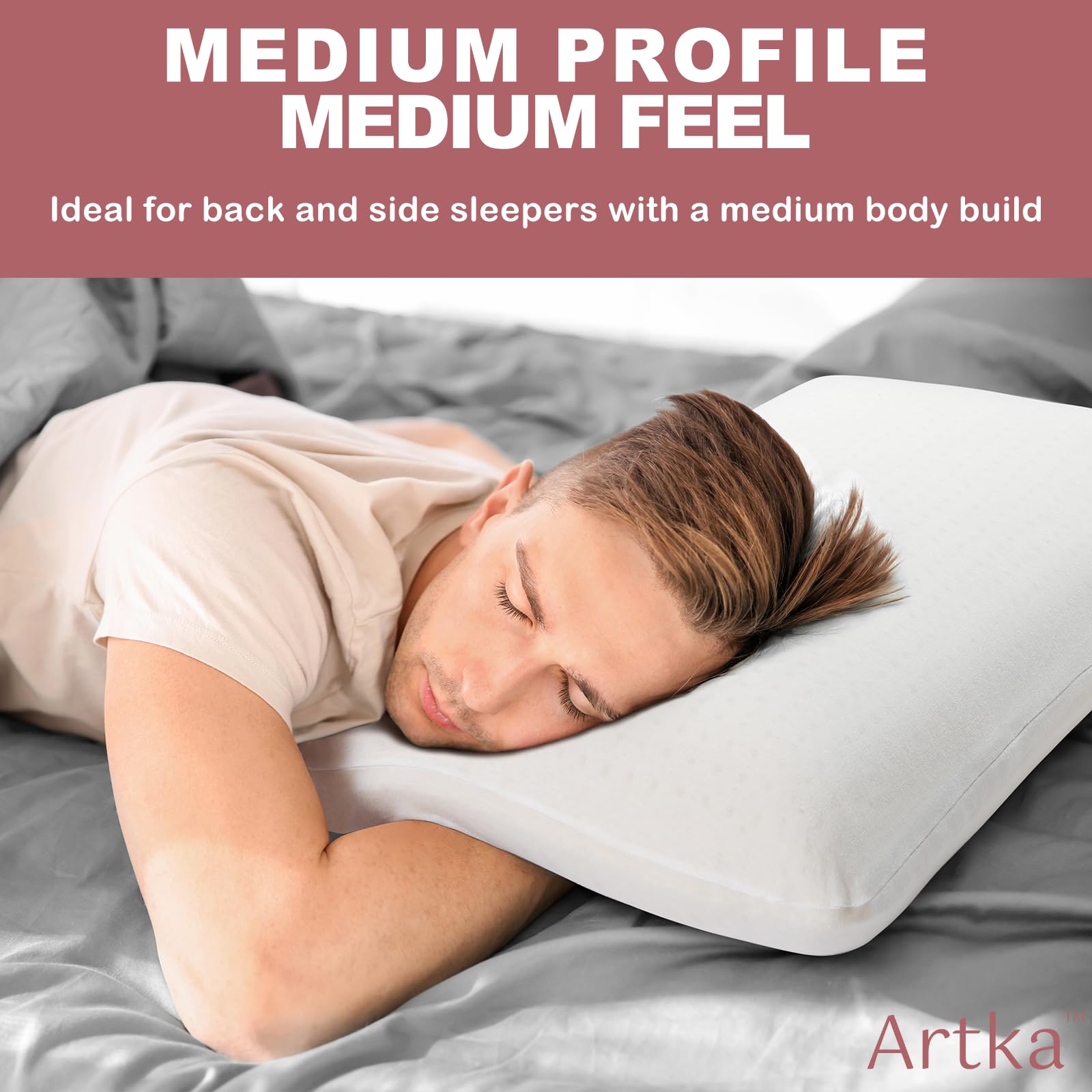 Artka Talalay 100% Natural Latex Pillow, Soft Bed Pillow for Sleeping with Removable Cotton Pillowcase, Premium Standard Size Sleeping Pillow Helps Relieve Pressure, No Memory Foam Chemicals