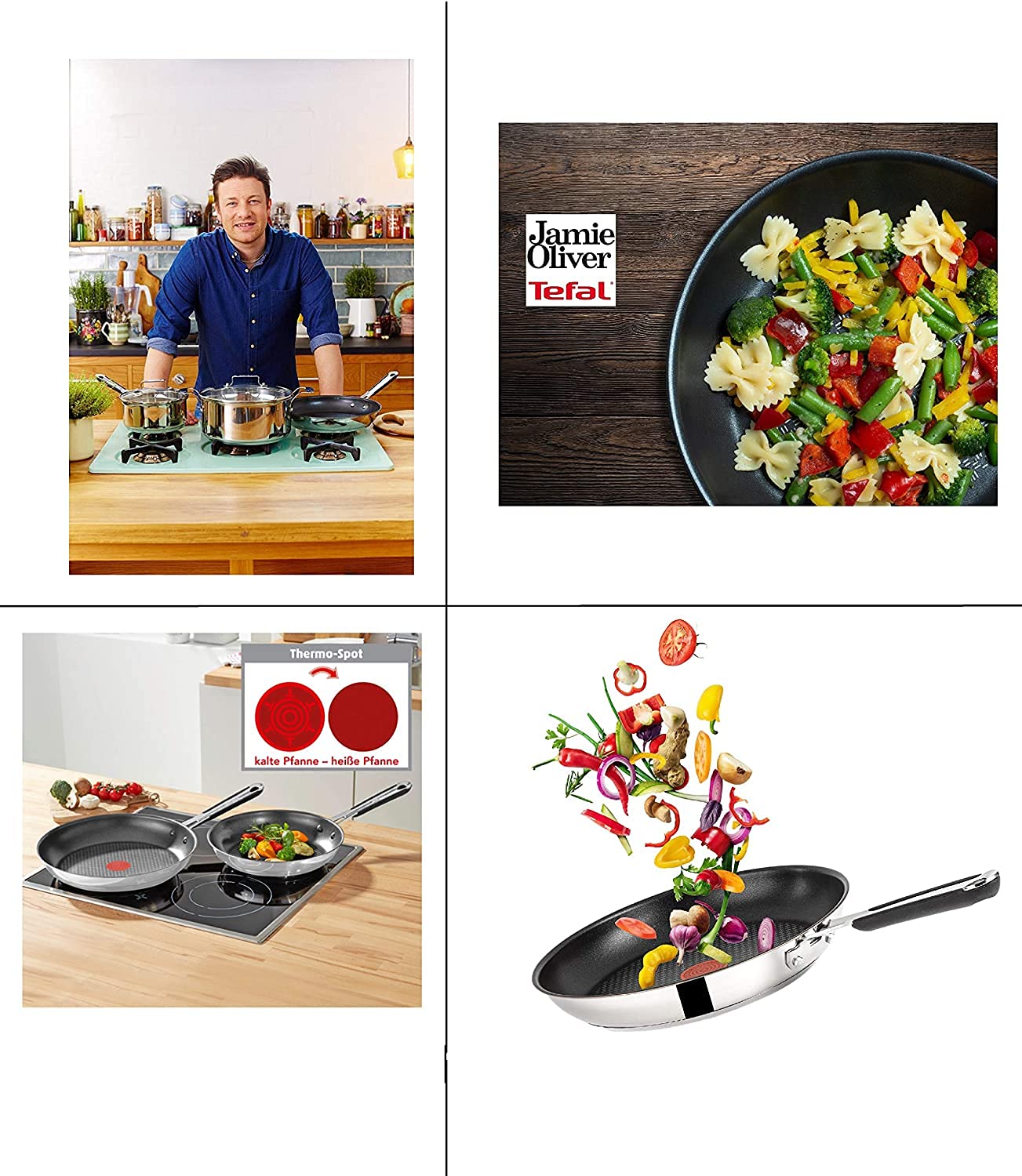 Tefal Jamie Oliver E75604 Frying Pan with Lid, 24 cm, Induction, 4-Piece Set, Frying Pan Non-Stick Coating, Oven-Safe, Dishwasher Safe, for All Types of Cookers, Includes Spatula