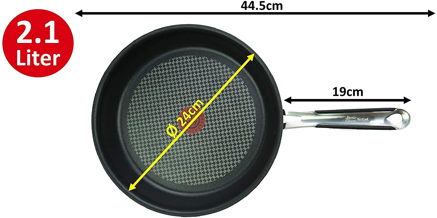 Tefal Jamie Oliver E75604 Frying Pan with Lid, 24 cm, Induction, 4-Piece Set, Frying Pan Non-Stick Coating, Oven-Safe, Dishwasher Safe, for All Types of Cookers, Includes Spatula