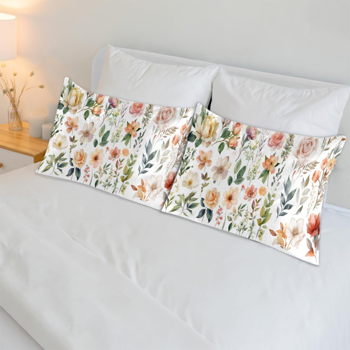 Flowers Peony Roses Satin Pillow Cases Silk Satin Pillowcase for Hair and Skin Standard Set of 2 Super Soft Silk Pillowcase with Envelope Closure (20x26 in)