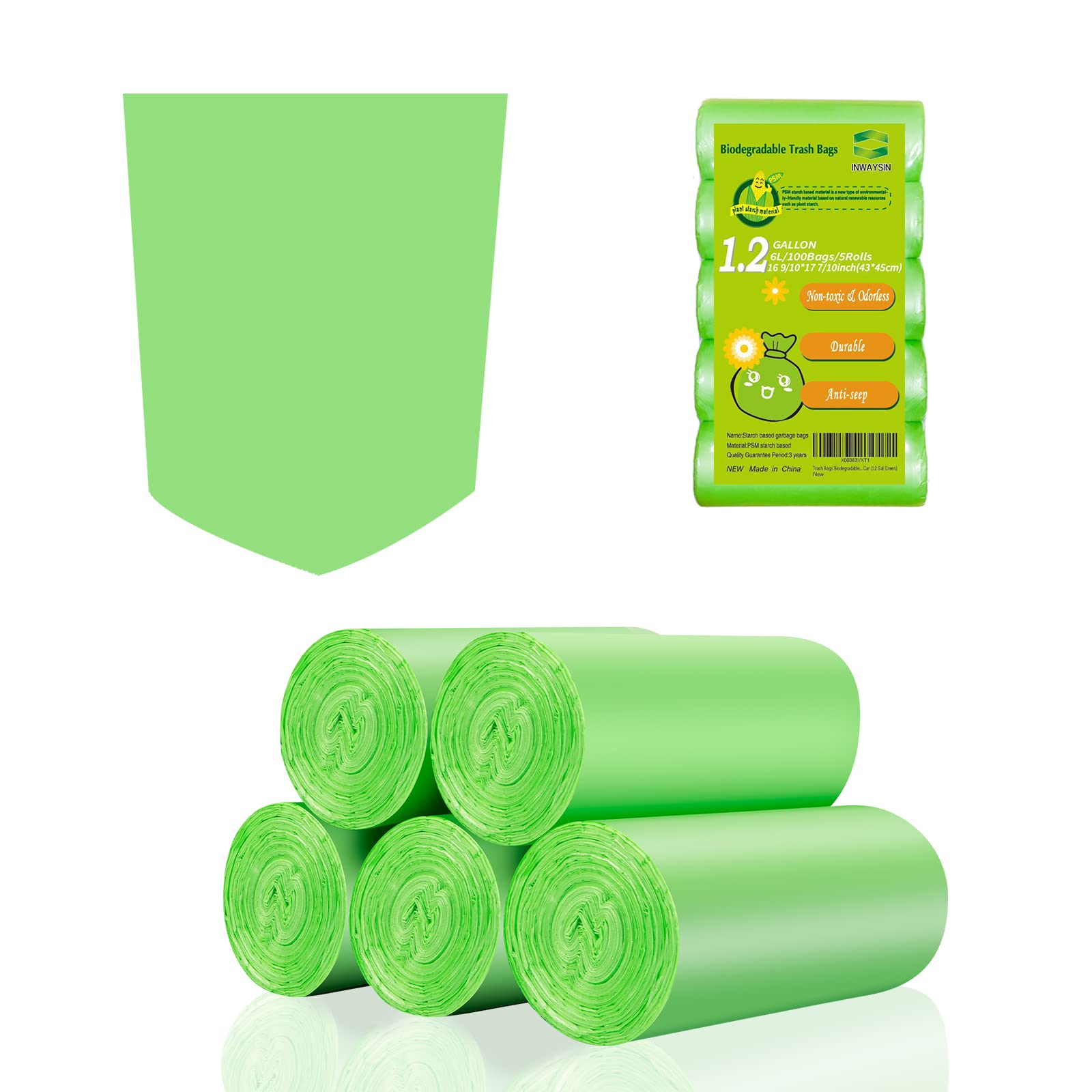 Mini Trash Bags, Inwaysin 1.2 Gallon Trash Bags, Small Bin Bags, 6L, 100Bags, Clear Green…