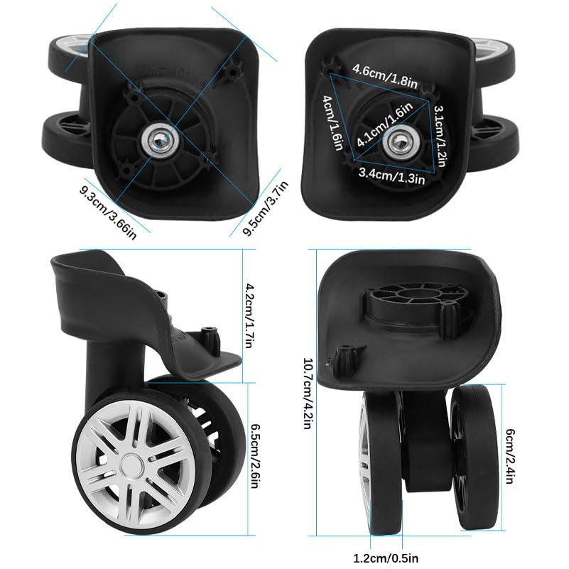 Ladieshow Luggage Wheels,1Pair Suitcase Wheels Replacement Draw‑Bar Box Accessory 360 Swivel Wheel Suitcase Luggage Carrier Wheel Replacement