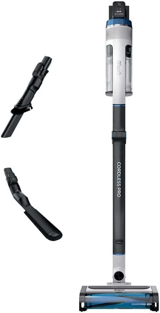 Shark UZ565H Pro Cordless Pet Plus Stick Vacuum with Anti-Allergen Complete Seal, MultiFLEX PowerFins Plus Brushroll, Duster Crevice Tool Dusting Brush, Up to 40 Minute Runtime, White/Blue (Renewed)