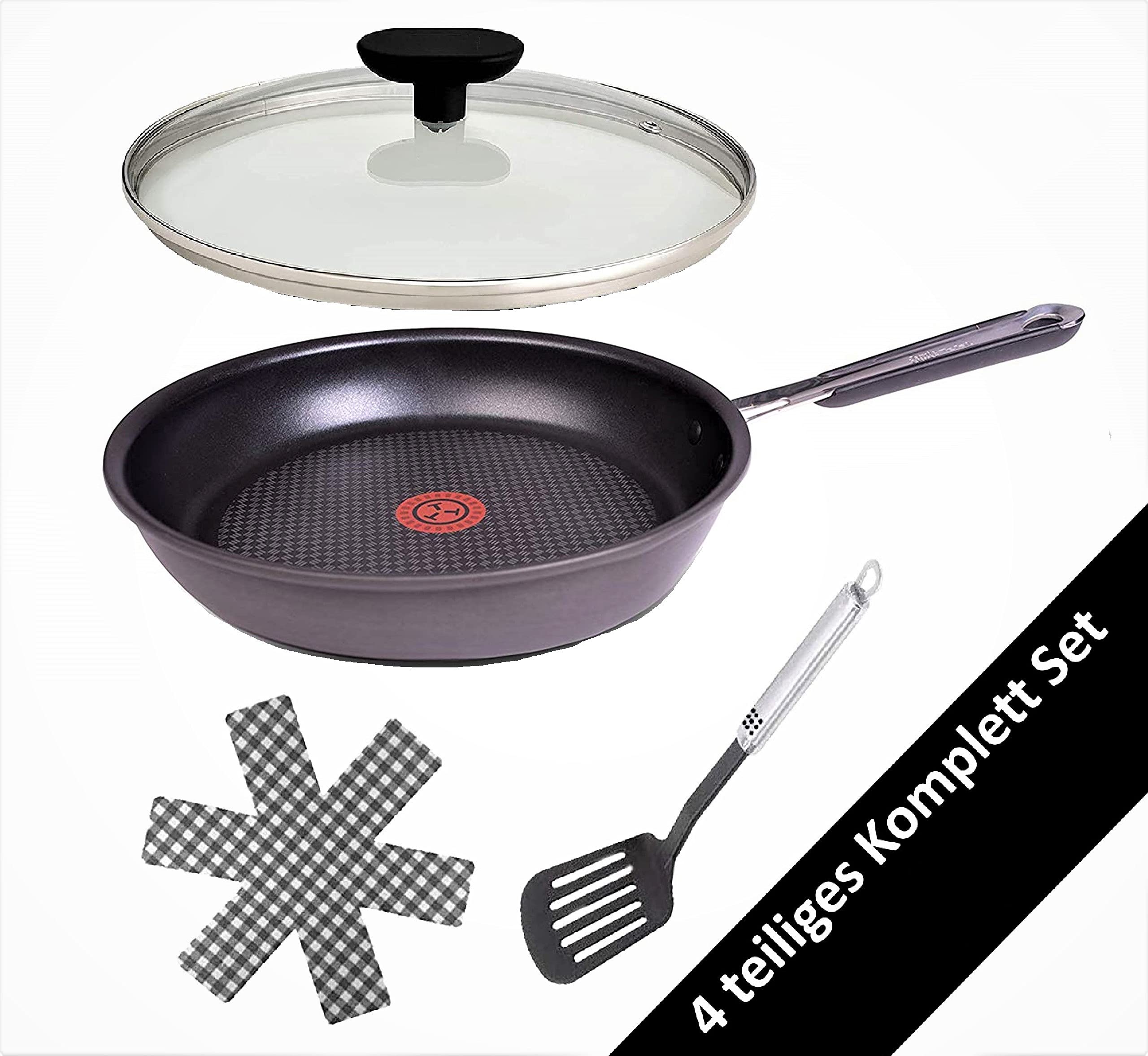 Tefal Jamie Oliver E75604 Frying Pan with Lid, 24 cm, Induction, 4-Piece Set, Frying Pan Non-Stick Coating, Oven-Safe, Dishwasher Safe, for All Types of Cookers, Includes Spatula