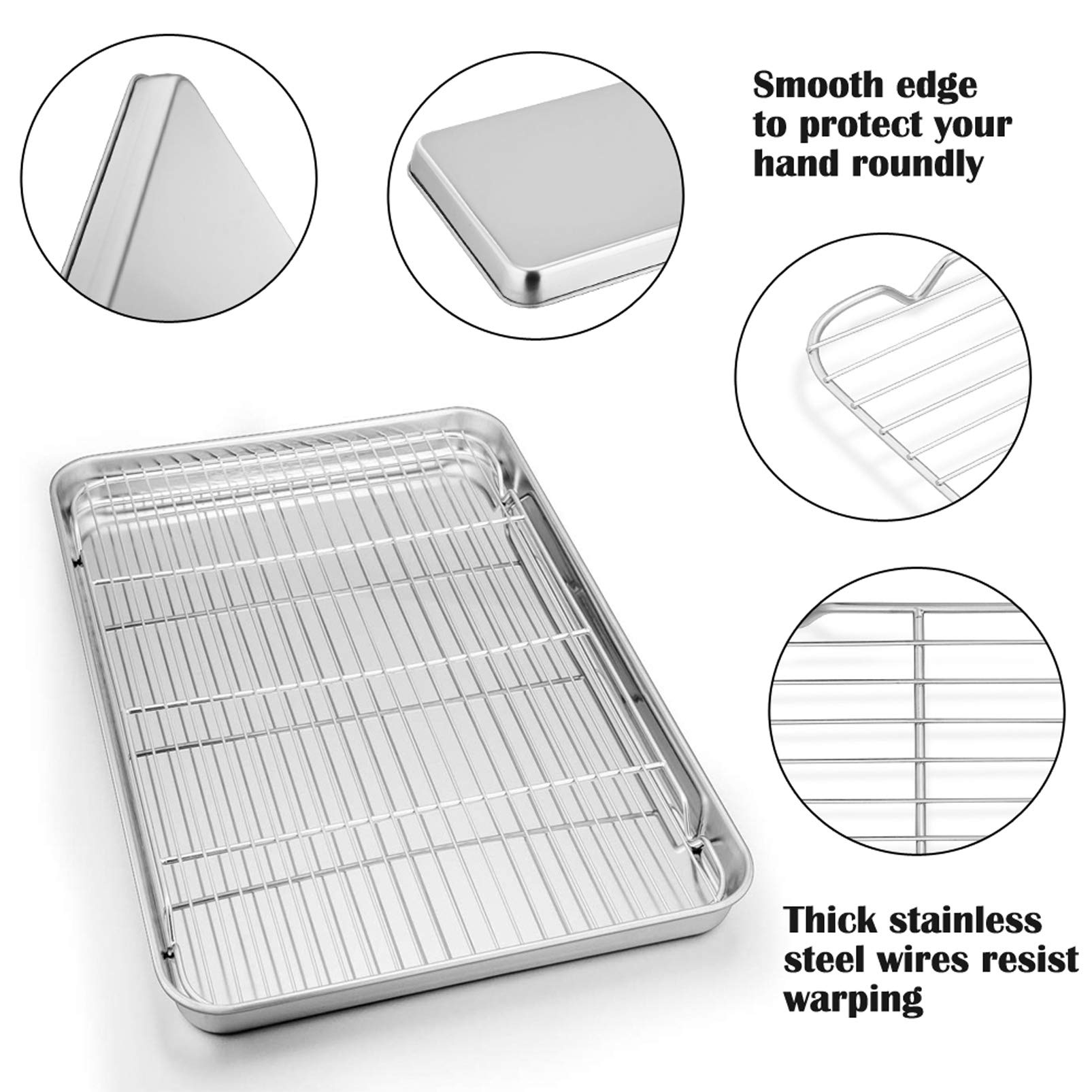 P&P CHEF Baking Sheet Pan with Rack Set, Stainless Steel Cookie Sheet Pan Tray with Cooling Rack for Oven Use, Cooking Roasting, Non Toxic & Dishwasher Safe, Heavy Duty - 19.6 Inch