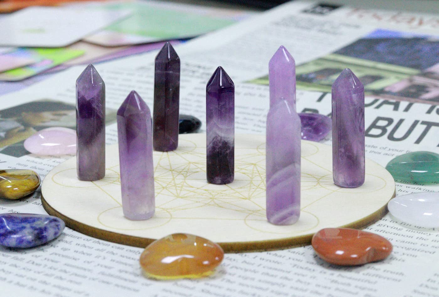 10PCS Amethyst Natural Healing Crystals Stones Sets Polished Tumbled Pocket Gemstones Bulk Hexagonal Points Reiki Energy Balancing Chakra Meditation Therapy Gift
