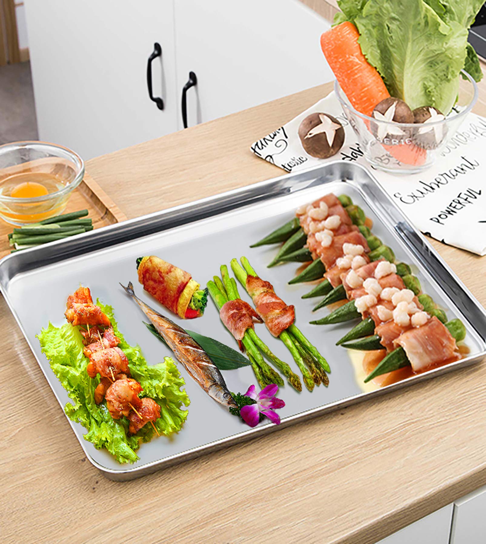 P&P CHEF Baking Sheet Pan with Rack Set, Stainless Steel Cookie Sheet Pan Tray with Cooling Rack for Oven Use, Cooking Roasting, Non Toxic & Dishwasher Safe, Heavy Duty - 19.6 Inch