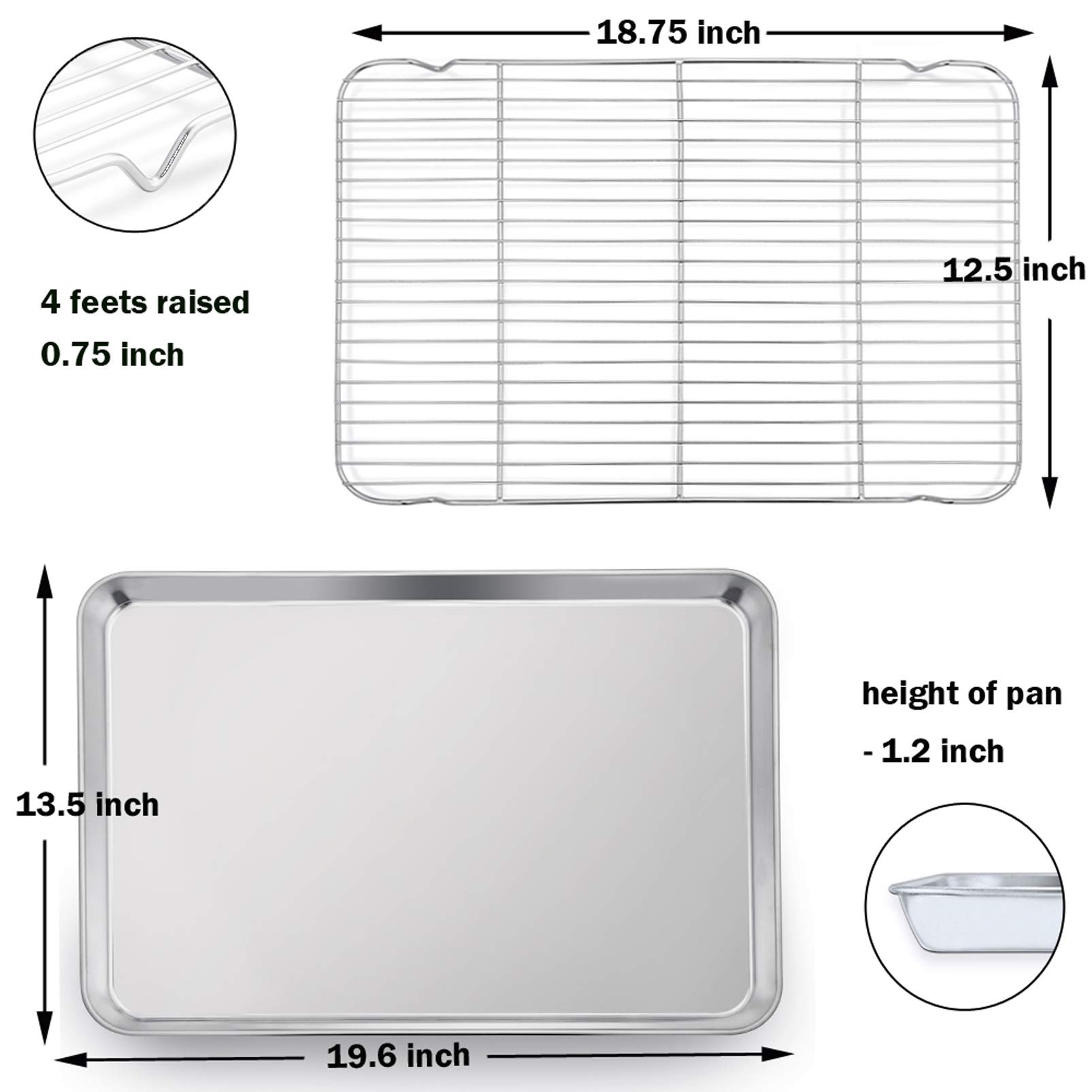 P&P CHEF Baking Sheet Pan with Rack Set, Stainless Steel Cookie Sheet Pan Tray with Cooling Rack for Oven Use, Cooking Roasting, Non Toxic & Dishwasher Safe, Heavy Duty - 19.6 Inch