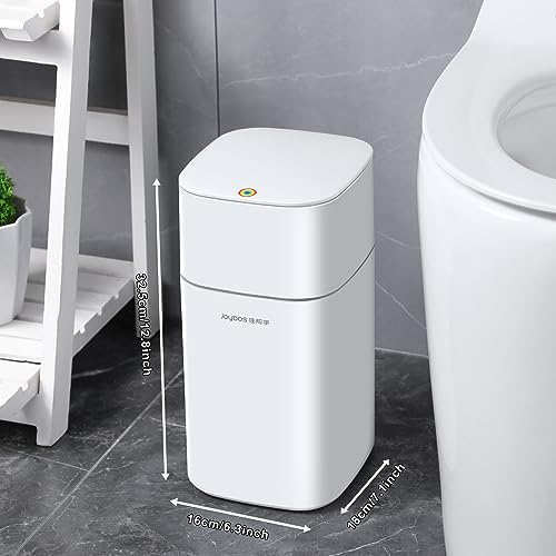 funest Bathroom Trash Can with Lids, 2.6 Gallon Small Plastic Garbage Cans with Press Pop-up Top Lid, Slim/Narrow Office Rubbish Can, Dog/Cat-Proof Trash Bin, Waterproof Wastebasket, White