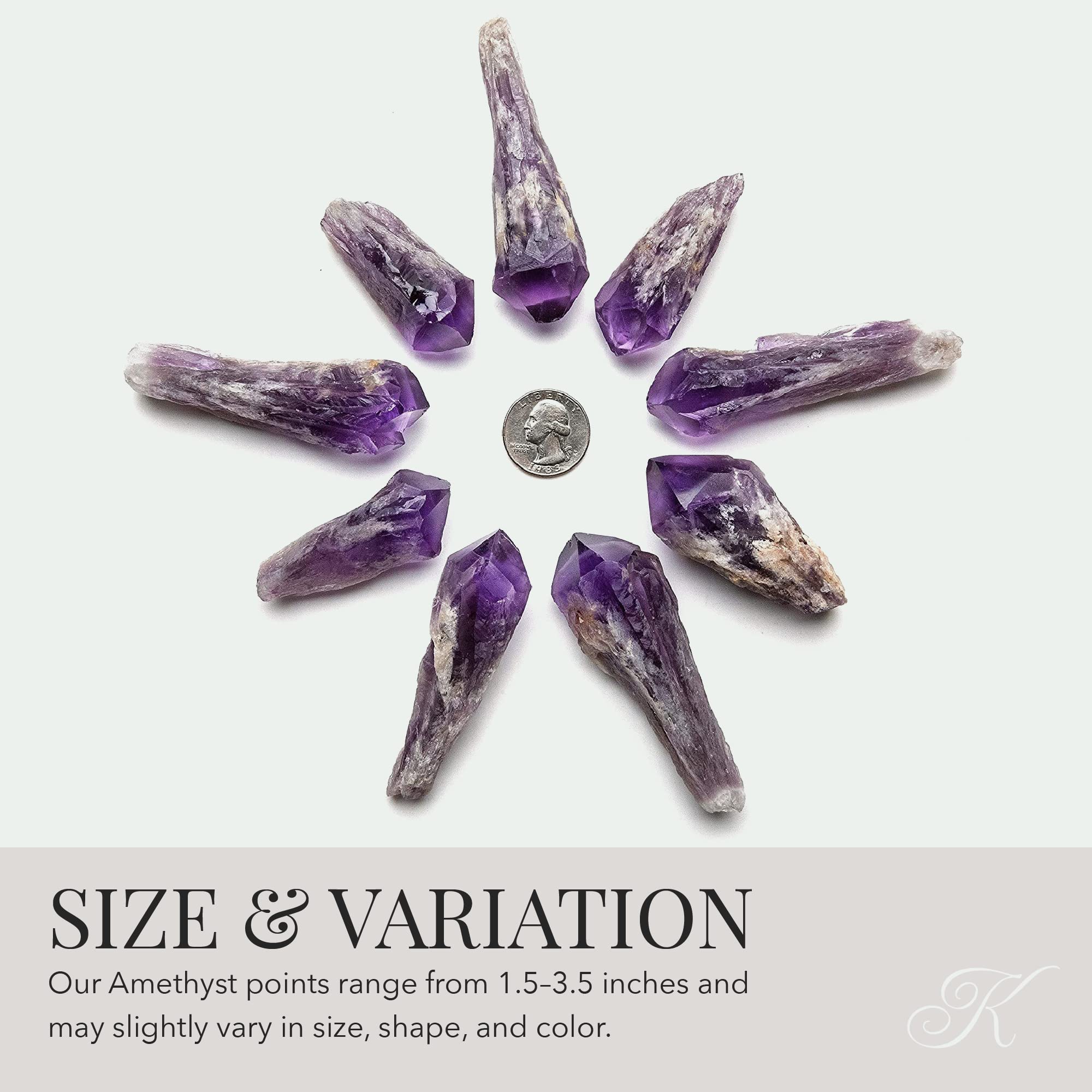 KALIFANO Cathedral Amethyst Point Bundle with Healing & Calming Effects - High Energy Reiki Brazilian Amatista Piedras Elestial Used for Stability and Peace (Information Card Included)