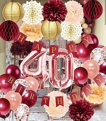 40th Birthday Decorations for Women Fall Burgundy Rose Gold 40th Birthday Party Supplies Polka Dot Fans 40th Birthday Balloons Burgundy Rose Gold 40 Birthday Decorations Fall