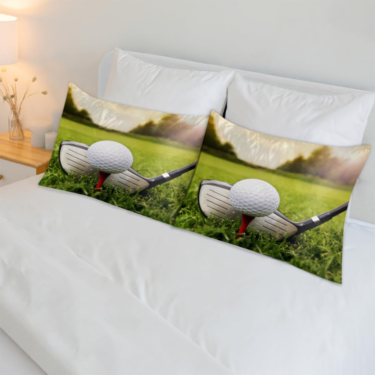 Sport Golf Club Grass Satin Pillow Cases Silk Satin Pillowcase for Hair and Skin Standard Set of 2 Super Soft Silk Pillowcase with Envelope Closure (20x26 in)