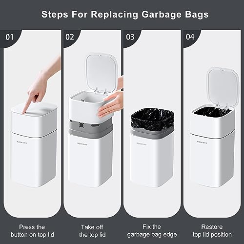 funest Bathroom Trash Can with Lids, 2.6 Gallon Small Plastic Garbage Cans with Press Pop-up Top Lid, Slim/Narrow Office Rubbish Can, Dog/Cat-Proof Trash Bin, Waterproof Wastebasket, White