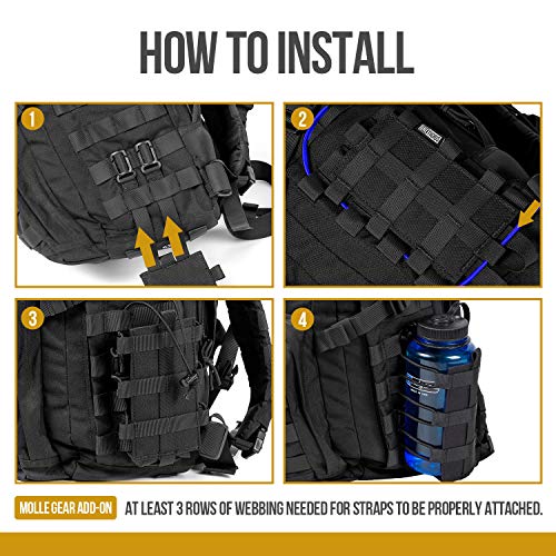 OneTigris ROC Minimalist Adjustable Bottle Holster MOLLE Panel Gear Holder Universal Fit 600ml to 1000ml Water Bottle (Black)