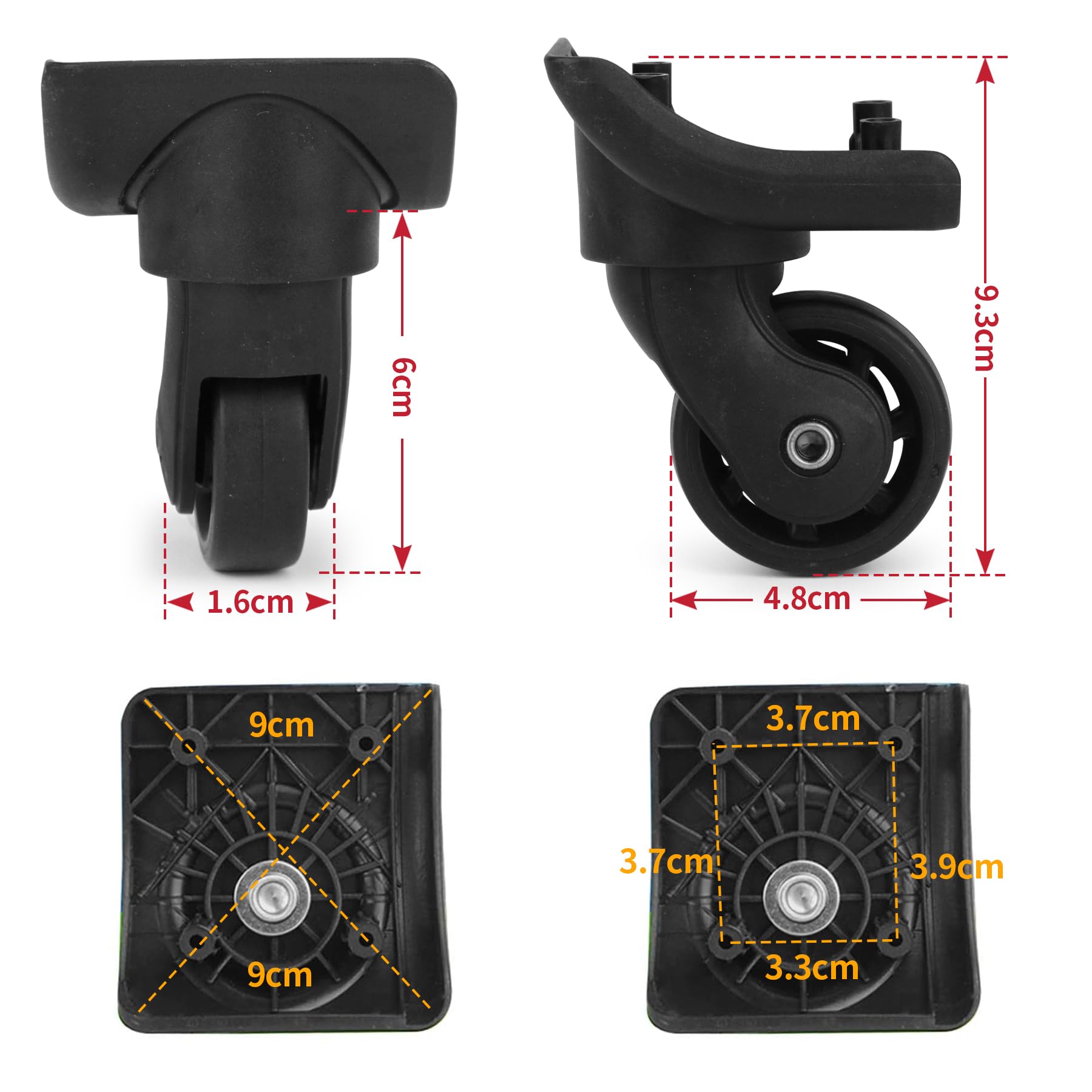 Luggage Wheels Replacement Kit, Spinner 360 Degree Wheel for Travel, Suitcase Plastic Repair Wheel Set, Mute Casters Pack of 2