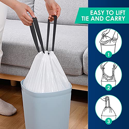 1.6 Gallon / 6 Liter Code B Drawstring 240 Counts Strong Trash Bags Garbage Bags by RayPard, Small Trash Bin Liners for Home Office Kitchen Bathroom Bedroom (White, 1.6 Gallon-Drawstring)