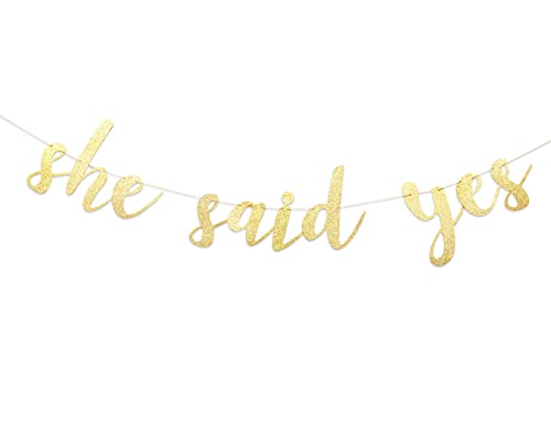 She Said Yes Golden banner - Golden Glitter Wedding Decorations, Proposal Bridal Party Shower Decoration, Miss to Mrs banner Ladies Photo Booth Props, Bridal Shower Decorations, Girl Banner Decoration Supplies