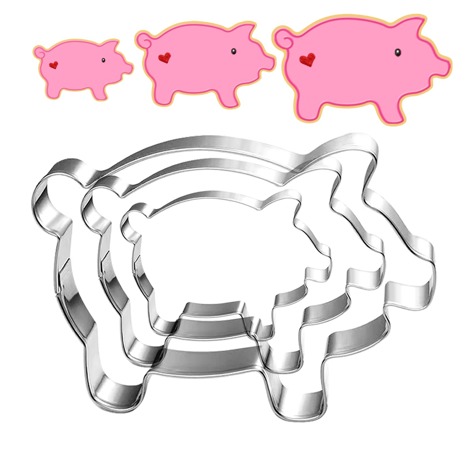 Pig Cookie Cutter Set-Size 4.7" 3.8" 3.0"-3 Piece-Dishwasher Safe Animal Fondant Cookie Cutters for Baking