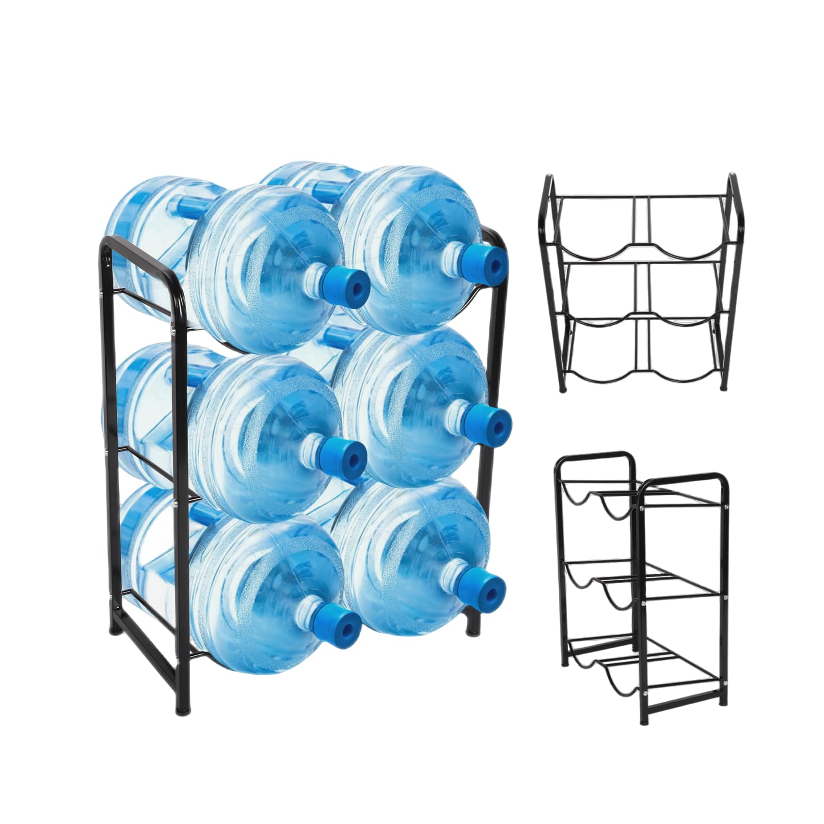 ikare 5 Gallon Water Jug Holder Heavy Duty Water Bottle Holder Organizer 3 Tier Water Cooler Jug Rack Steel Water Jug Bottle Dispenser Stand with 6 Slots for Gallon Jugs