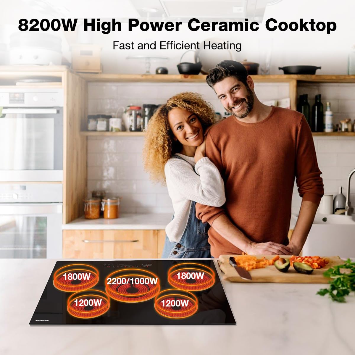 ThermoMate 30 Inch Electric Cooktop 5 Burners, 30" Built in Radiant Electric Stove Top, 8200W Ceramic Cooktop with Touch Control, 9 Heating Level, Chlid Lock & Timer, 220-240V Hard Wire ETL Listed