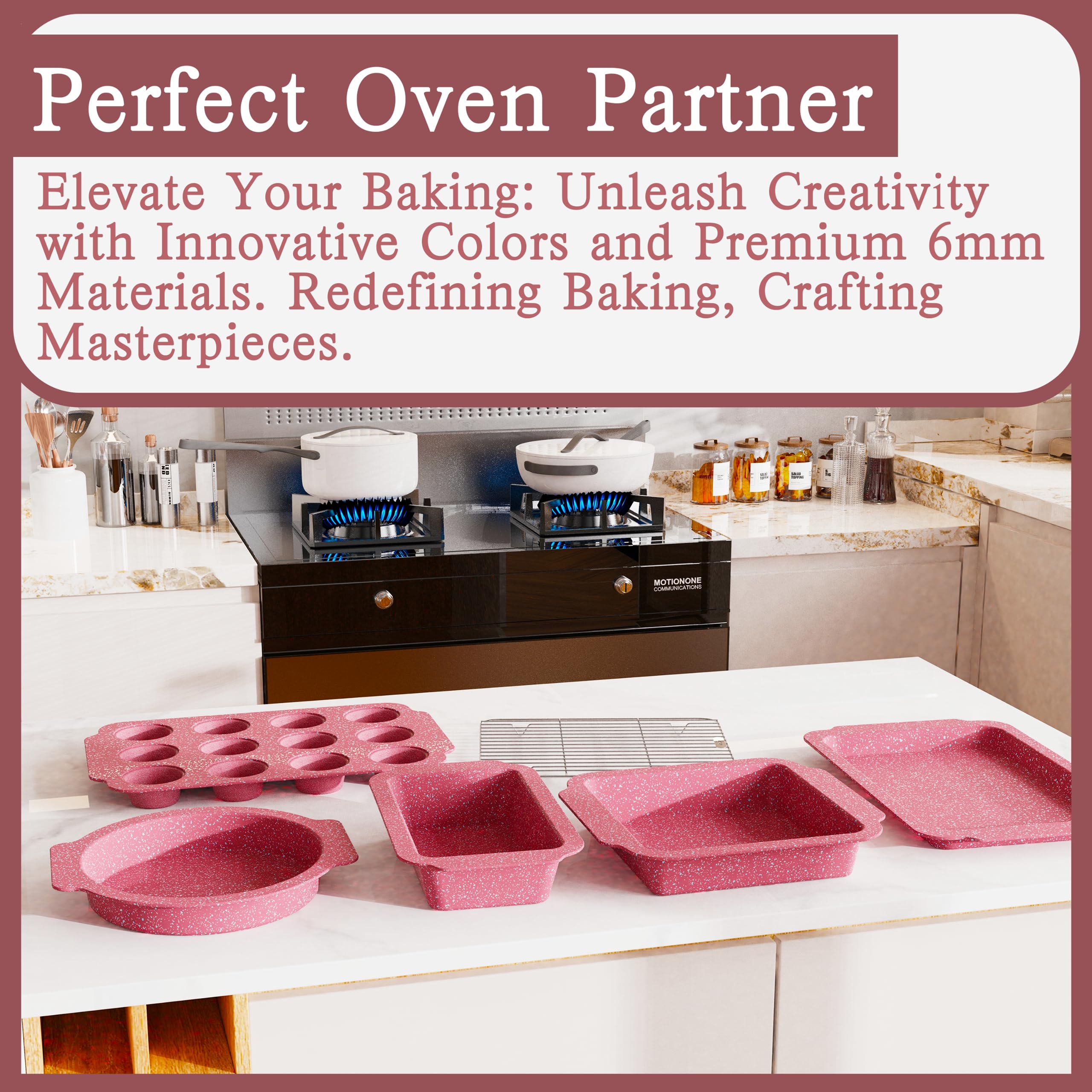 HIPTABLY Baking Sheet Pan Set, Oven Bakeware Set, Nonstick Baking Pans Set with Cooling Rack Stackable Muffin Pan, Cupcake Pan, Dishwasher Safe Carbon Steel Bake Set (Pizza Set)