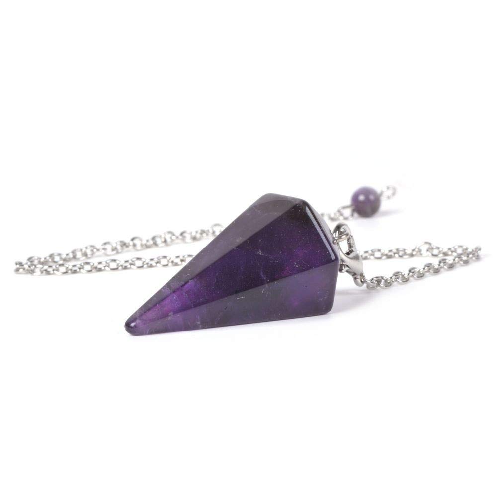 Natural Dark Amethyst Gemstone Rock Crystal Hexagonal Pointed Reiki Chakra Pendant Pendulum