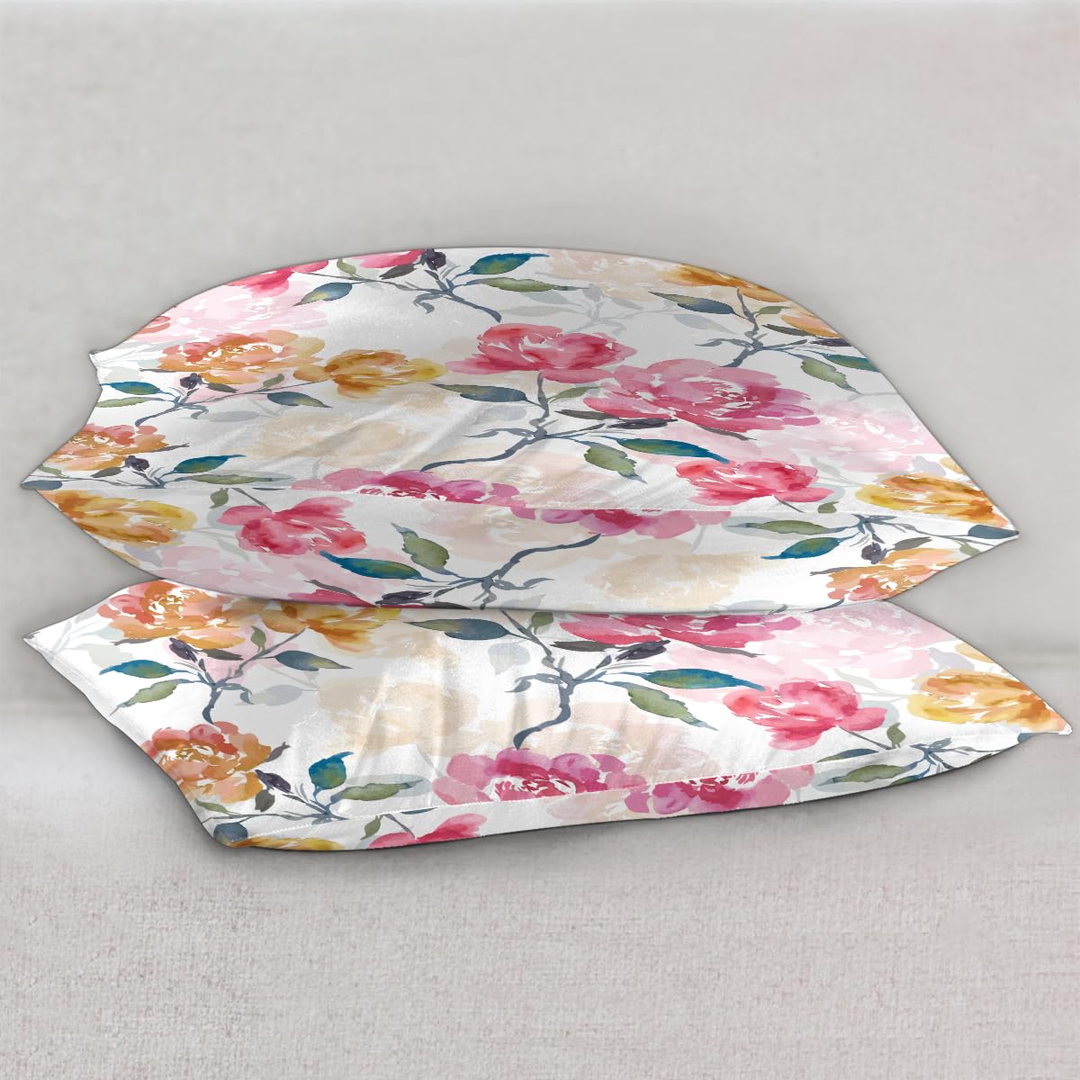 Flower Peony Satin Pillow Cases Silk Satin Pillowcase for Hair and Skin Standard Set of 2 Super Soft Silk Pillowcase with Envelope Closure (20x26 in)