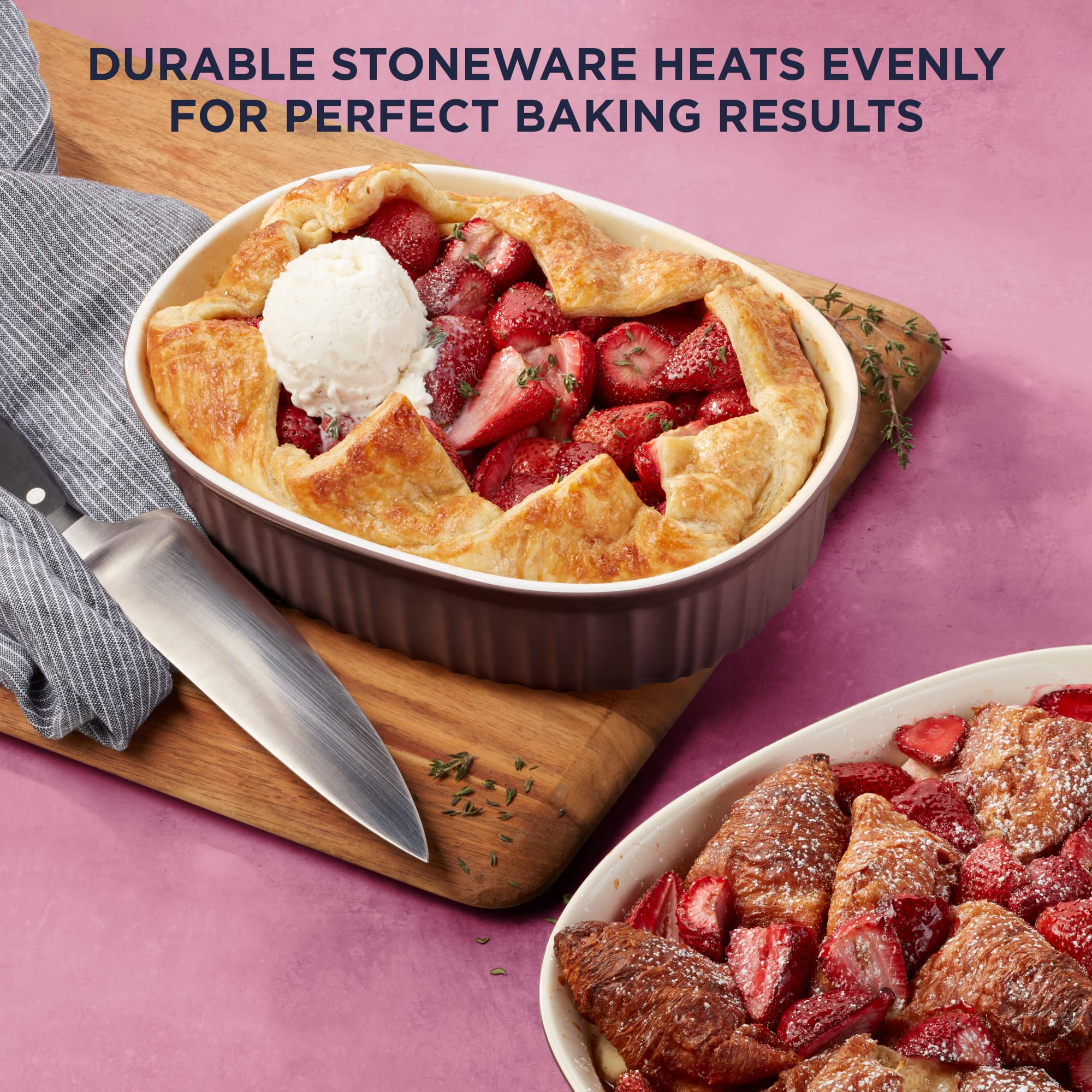 CorningWare Ceramic Bakeware Set with Lids, Chip and Crack Resistant Stoneware Baking Dish, Microwave, Dishwasher, Oven, Freezer and Fridge Safe, 6-Piece French Cabernet
