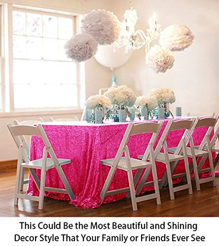 60x102-Inch-Hot Pink-Sequin Rectangular Tablecloth for Party Cake Dessert Table Polyester Tablecloth Rectangle Outdoor Tablecloth(Hot Pink)